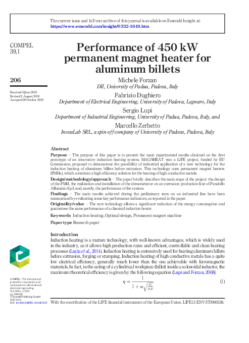(PDF) Performance of 450 kW permanent magnet heater for aluminum billets