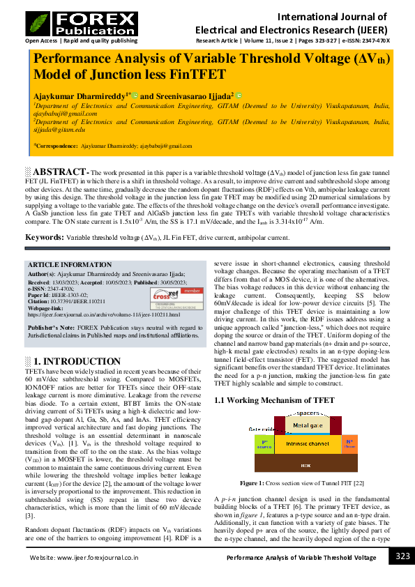 (PDF) Performance Analysis of Variable Threshold Voltage (ΔVth) Model ...