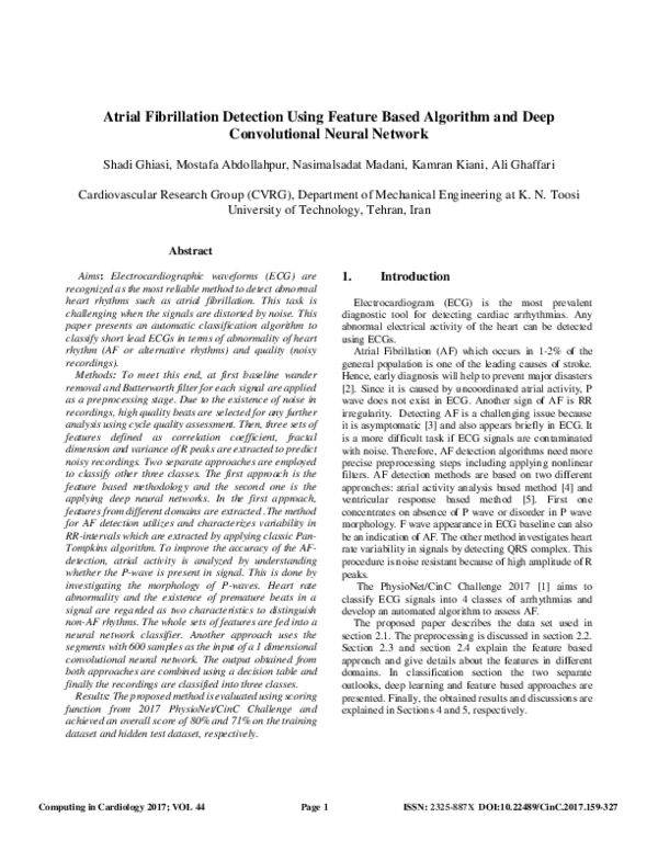 Pdf Atrial Fibrillation Detection Using Feature Based Algorithm And Deep Conventional Neural