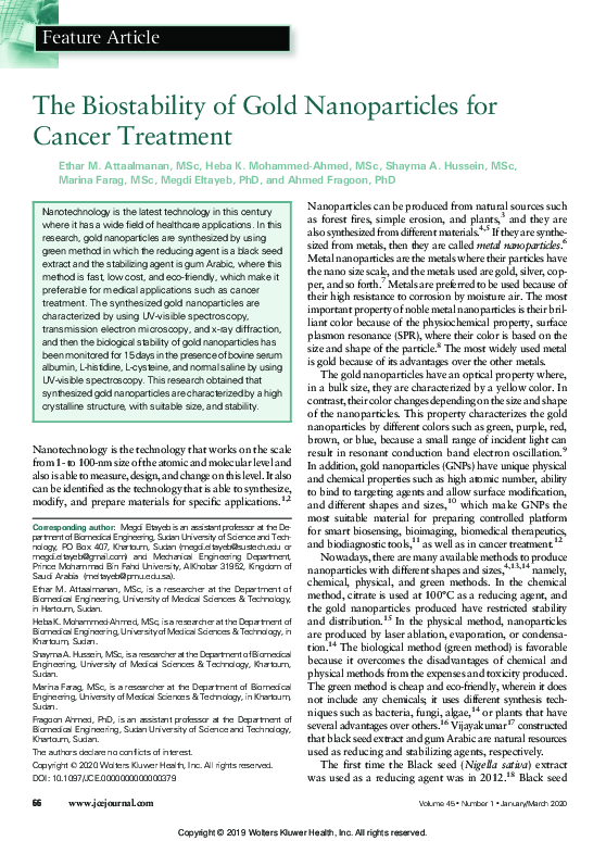 (PDF) The Biostability of Gold Nanoparticles for Cancer Treatment ...