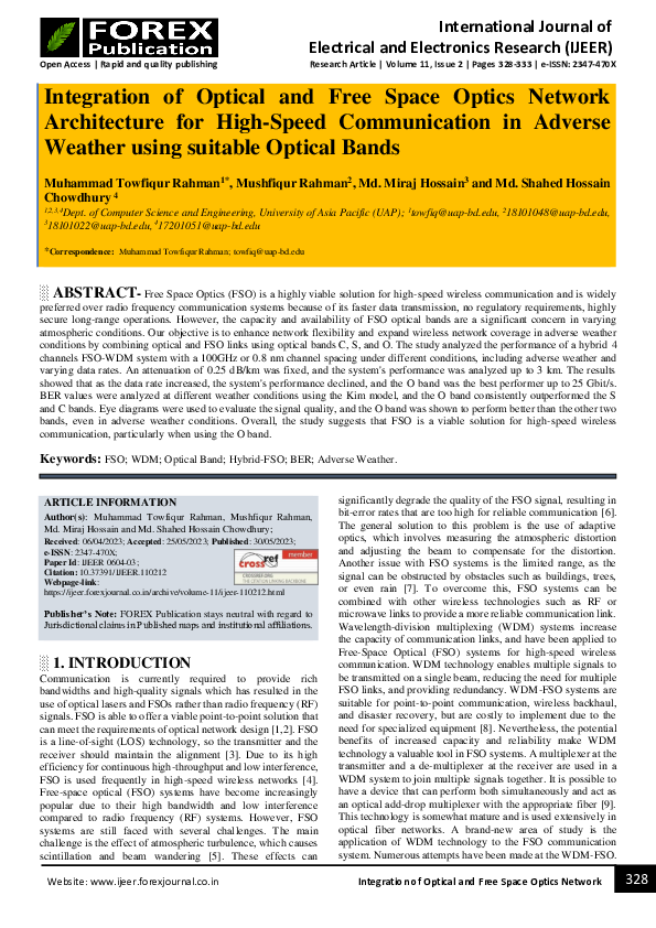Pdf Integration Of Optical And Free Space Optics Network Architecture