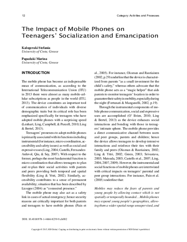(PDF) The Impact of Mobile Phones on Teenagers' Socialization and ...