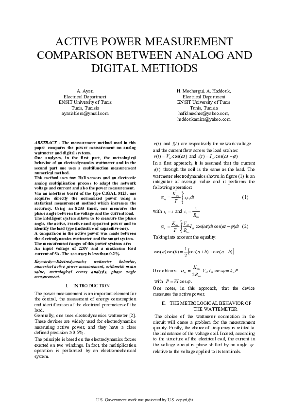 (PDF) Active power measurement comparison between analog and digital methods