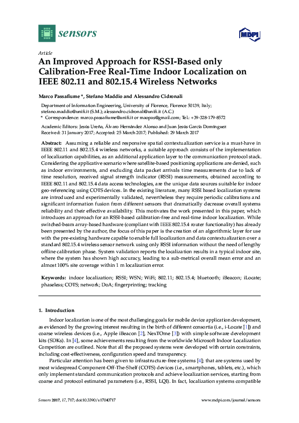 Pdf An Improved Approach For Rssi Based Only Calibration Free Real