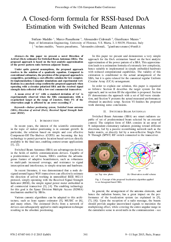 (PDF) A closed-form formula for RSSI-based DoA estimation with Switched Beam Antennas