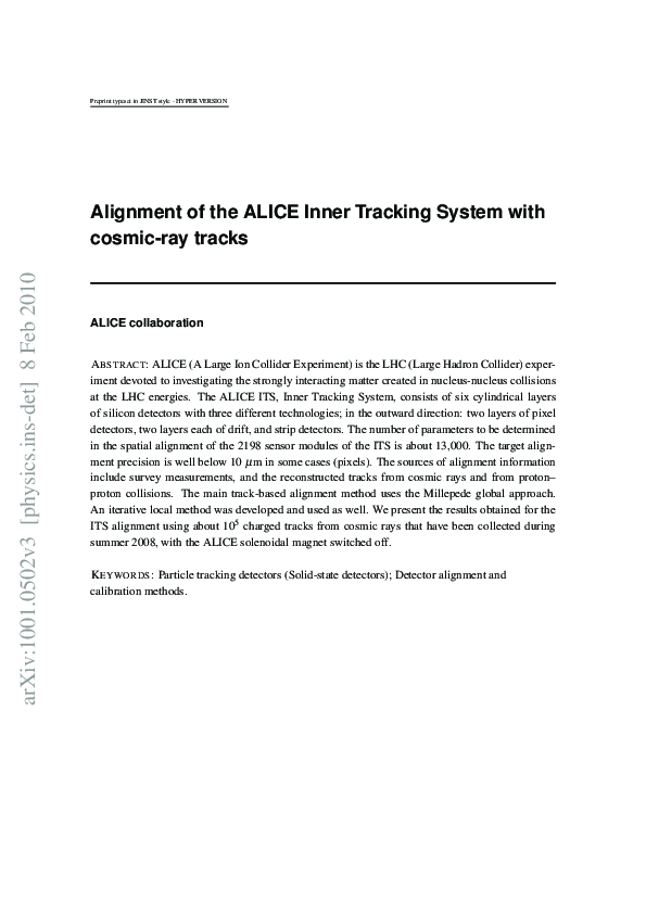 (PDF) Alignment of the ALICE Inner Tracking System with cosmic-ray tracks