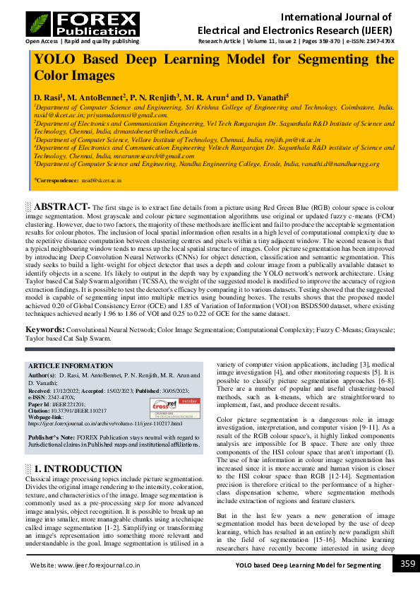 (PDF) YOLO Based Deep Learning Model for Segmenting the Color Images