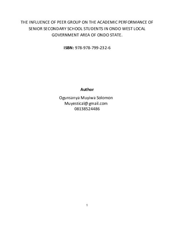 (PDF) THE INFLUENCE OF PEER GROUP ON THE ACADEMIC PERFORMANCE OF SENIOR ...