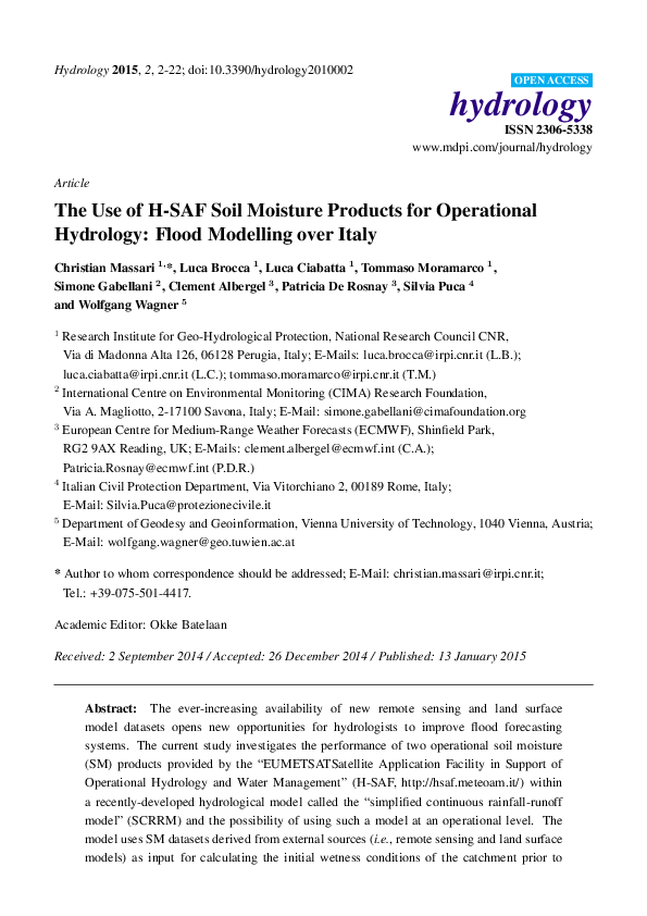 (PDF) The Use of H-SAF Soil Moisture Products for Operational Hydrology ...