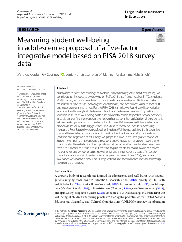 (PDF) Measuring student well-being in adolescence: proposal of a five ...