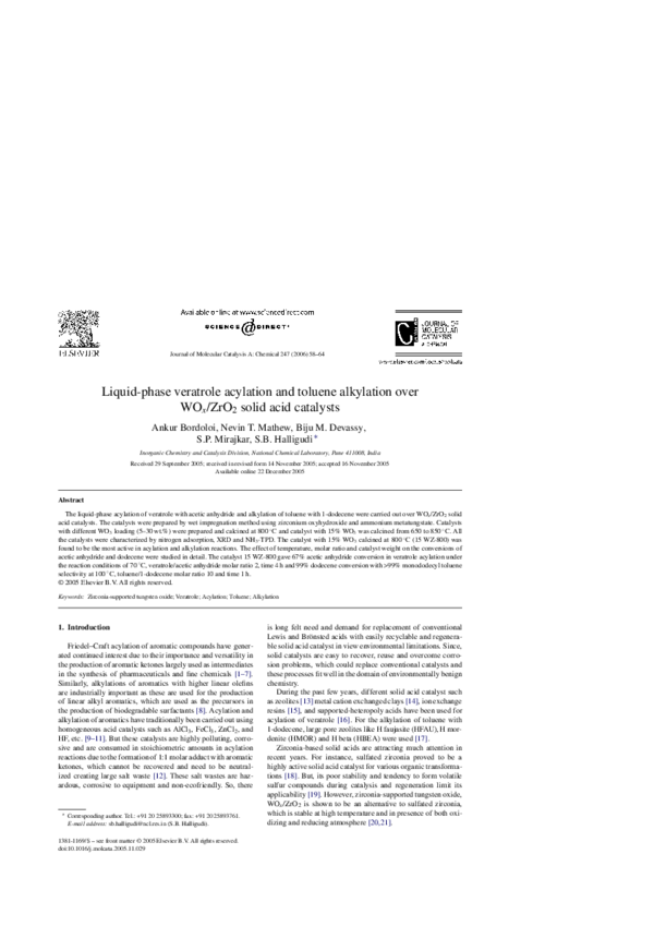 (PDF) Liquid-phase veratrole acylation and toluene alkylation over WOx ...
