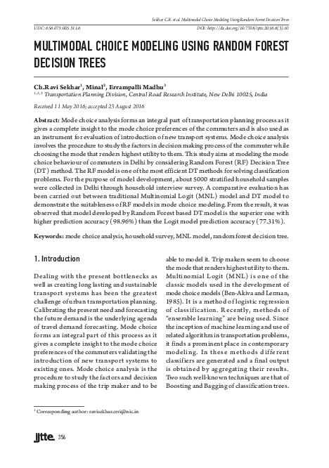 (PDF) Multimodal Choice Modeling Using Random Forest Decision Trees