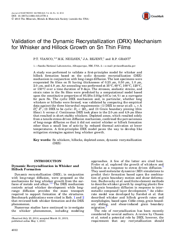 (PDF) Validation of the Dynamic Recrystallization (DRX) Mechanism for ...