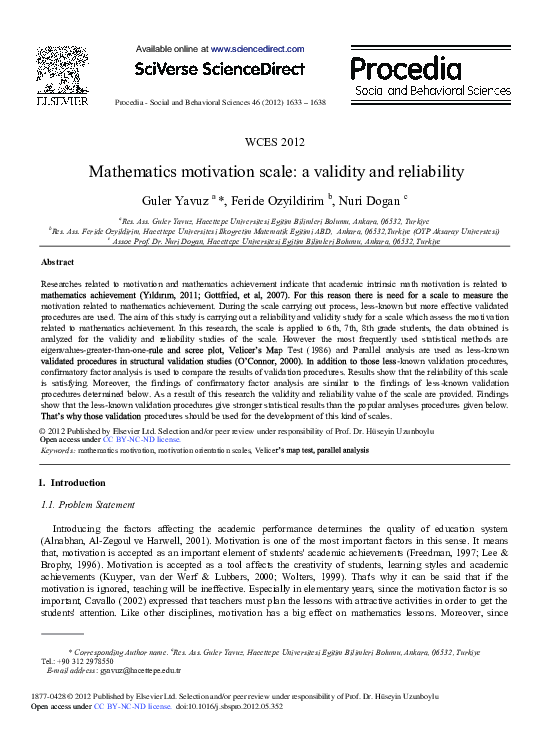 (PDF) Mathematics Motivation Scale: A Validity and Reliability