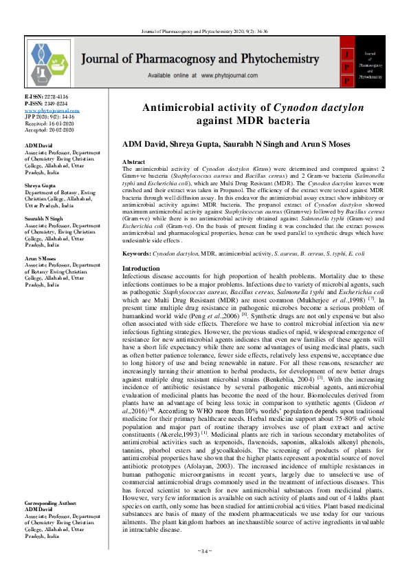 (PDF) Antimicrobial activity of Cynodon dactylon against MDR bacteria