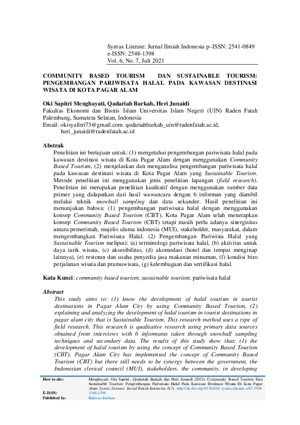 (PDF) Community Based Tourism dan Sustainable Tourism: Pengembangan ...