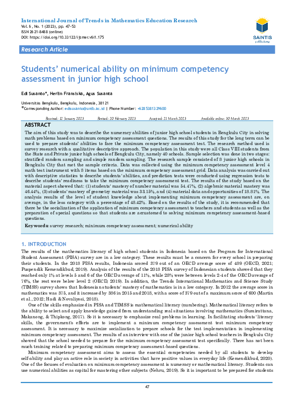 (PDF) Students’ numerical ability on minimum competency assessment in ...