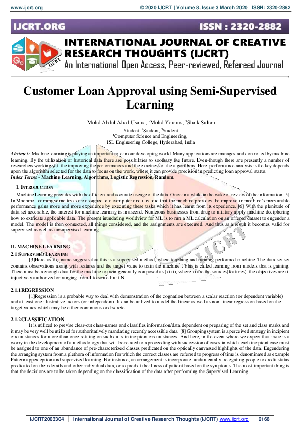 (PDF) Customer Loan Approval using Semi-Supervised Learning