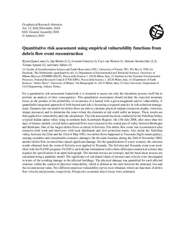(PDF) Quantitative risk assessment using empirical vulnerability functions from debris flow ...