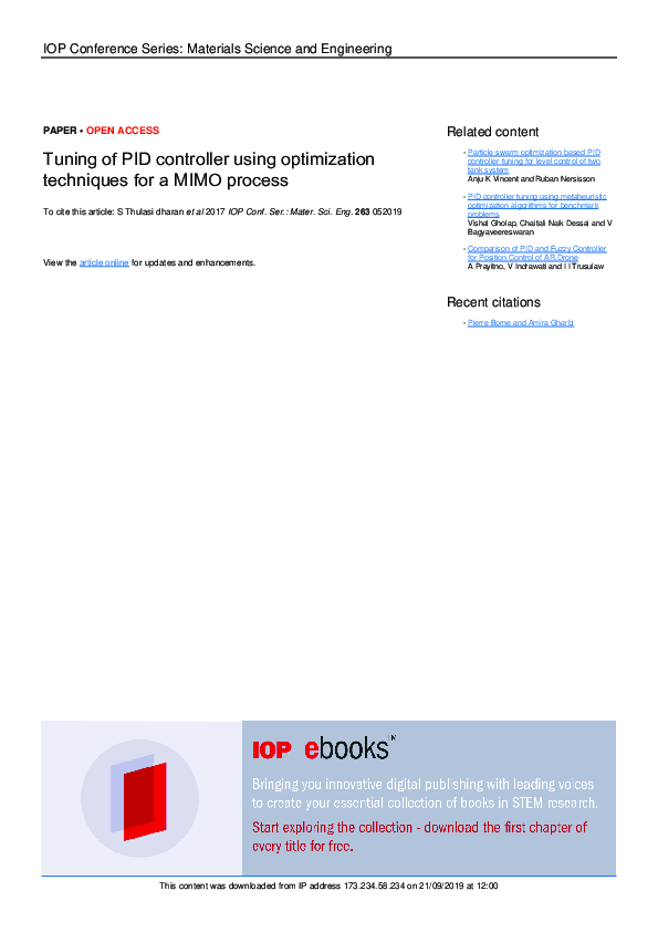 (PDF) Tuning of PID controller using optimization techniques for a MIMO ...