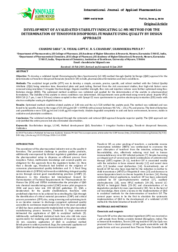 (PDF) DEVELOPMENT OF A VALIDATED STABILITY INDICATING LC-MS METHOD FOR THE DETERMINATION OF ...