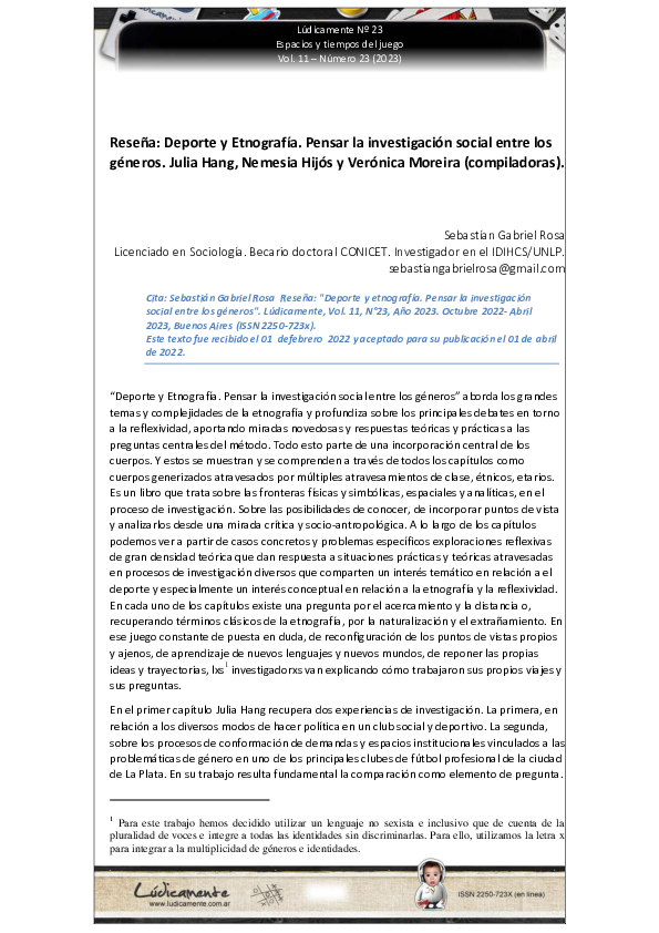 (PDF) Reseña de Deporte y etnografía. Pensar la investigación social ...
