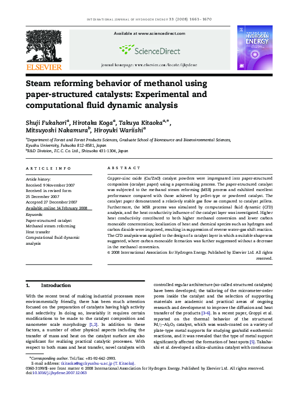 (PDF) Steam reforming behavior of methanol using paper-structured catalysts: Experimental and ...