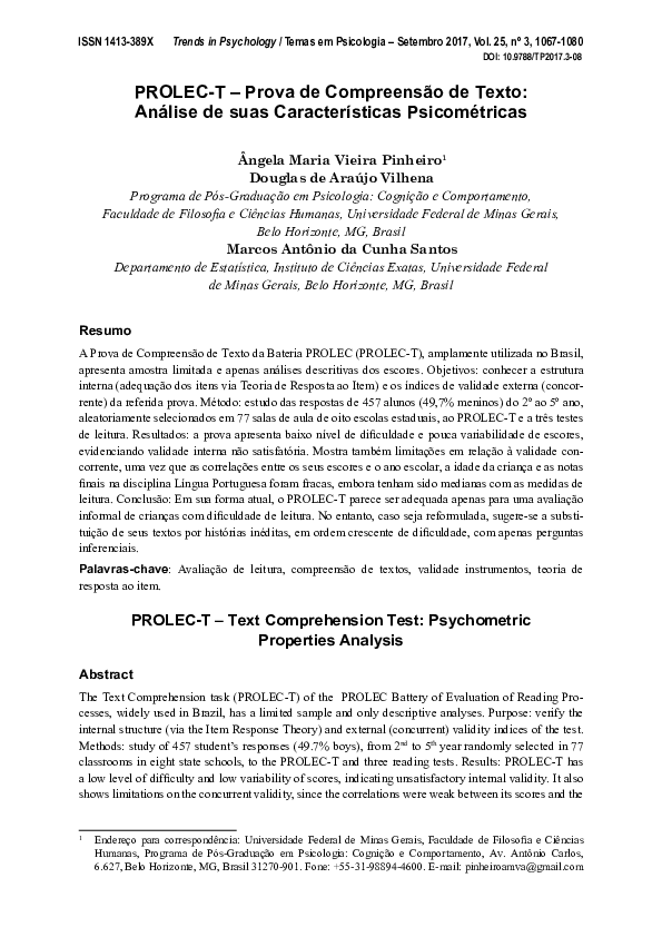 (PDF) PROLEC-T - prova de compreensão de texto: análise de suas características psicométricas
