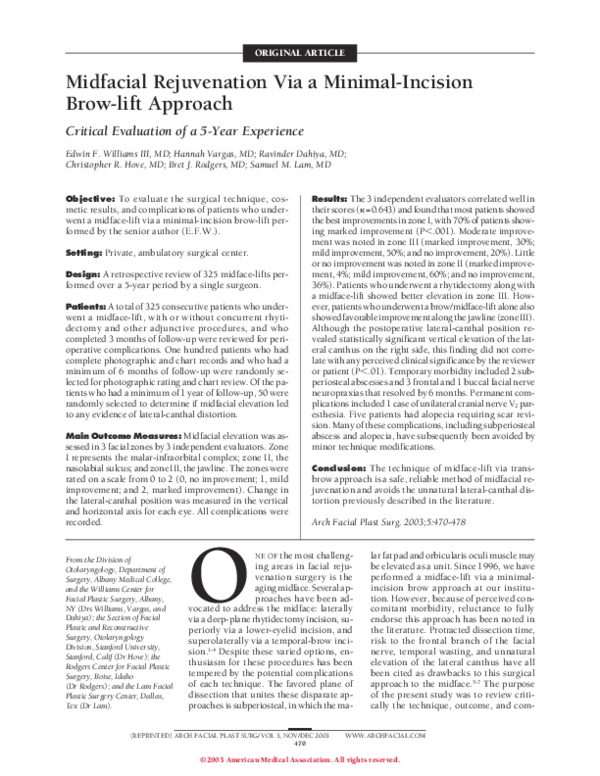 (PDF) Midfacial Rejuvenation Via a Minimal-Incision Brow-lift Approach