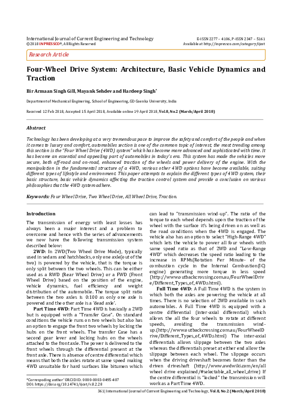 (PDF) Four-Wheel Drive System: Architecture, Basic Vehicle Dynamics and ...