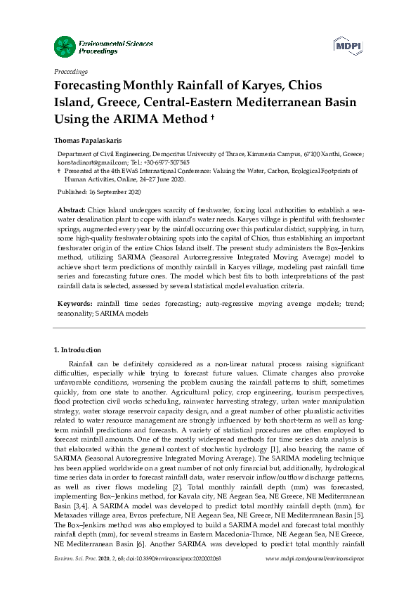 (PDF) Forecasting Monthly Rainfall of Karyes, Chios Island, Greece ...