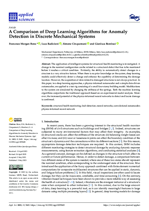 (PDF) A Comparison of Deep Learning Algorithms for Anomaly Detection in Discrete Mechanical Systems