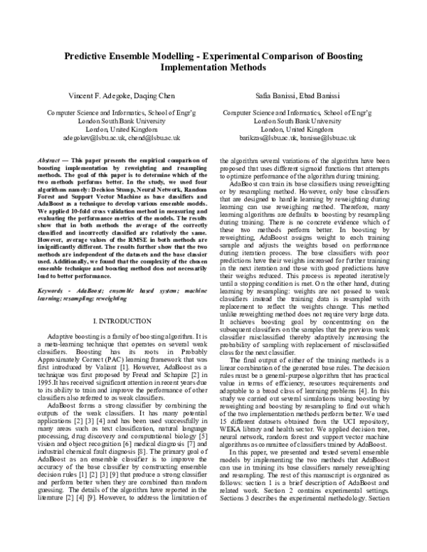 Pdf Predictive Ensemble Modelling Experimental Comparison Of Boosting Implementation Methods