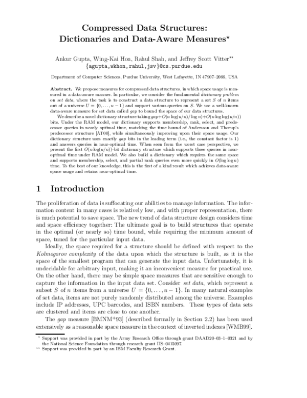 (PDF) Compressed data structures: Dictionaries and data-aware measures | RAHUL SHAH - Academia.edu