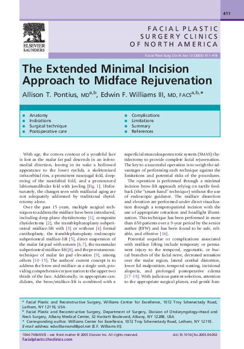 (PDF) The extended minimal incision approach to midface rejuvenation