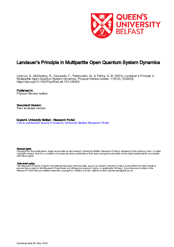(PDF) Landauer’s Principle in Multipartite Open Quantum System Dynamics