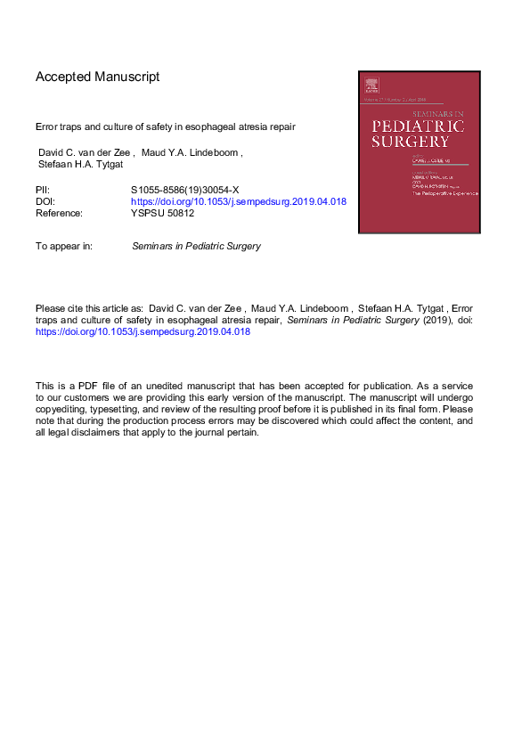 (PDF) Error traps and culture of safety in esophageal atresia repair