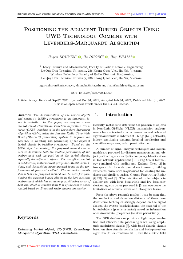 (PDF) Positioning the Adjacent Buried Objects Using UWB Technology Combine with Levenberg ...
