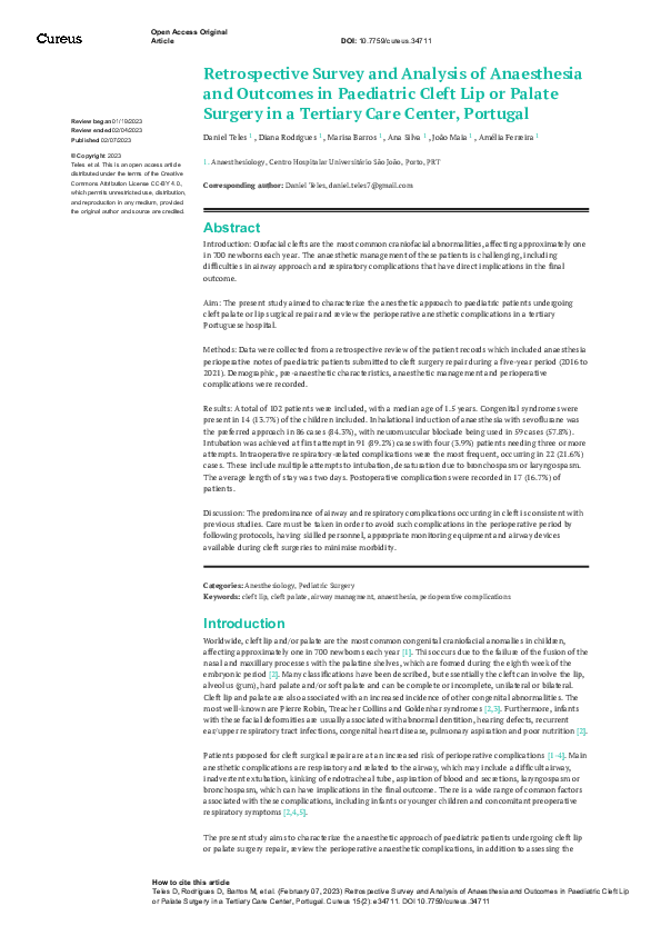 (PDF) Retrospective Survey and Analysis of Anaesthesia and Outcomes in ...