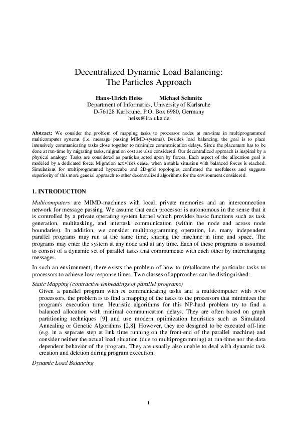 Pdf Decentralized Dynamic Load Balancing The Particles Approach Hans Ulrich Heiß