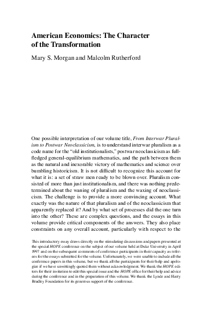 (PDF) Transformation of American Economics 1998