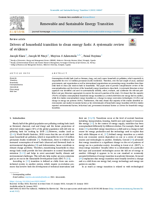 (PDF) Drivers of household transition to clean energy fuels: A ...