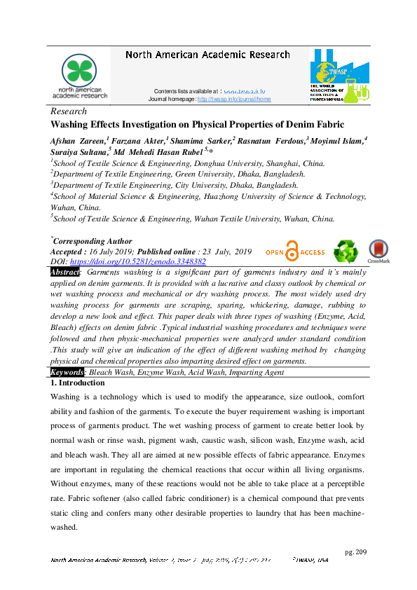 (PDF) Washing Effects Investigation on Physical Properties of Denim Fabric