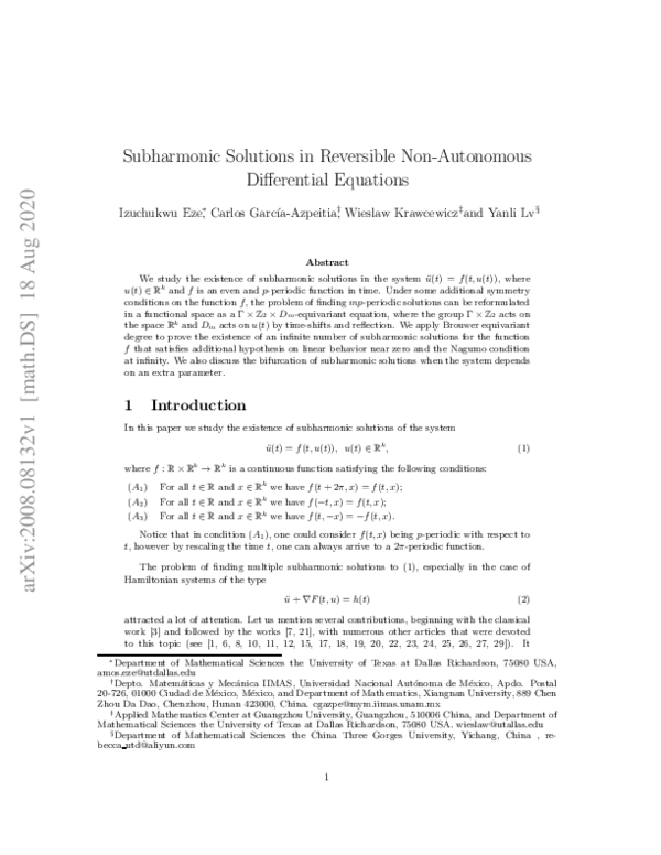 (PDF) Subharmonic solutions in reversible non-autonomous differential equations