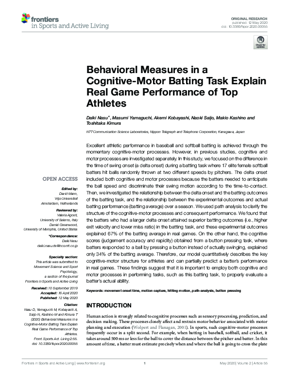 (PDF) Behavioral Measures in a Cognitive-Motor Batting Task Explain ...