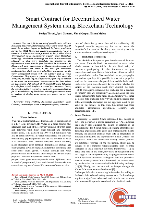 (PDF) Decentralized Water Management via Blockchain