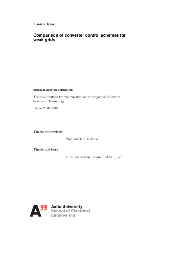 Pdf Comparison Of Converter Control Schemes For Weak Grids