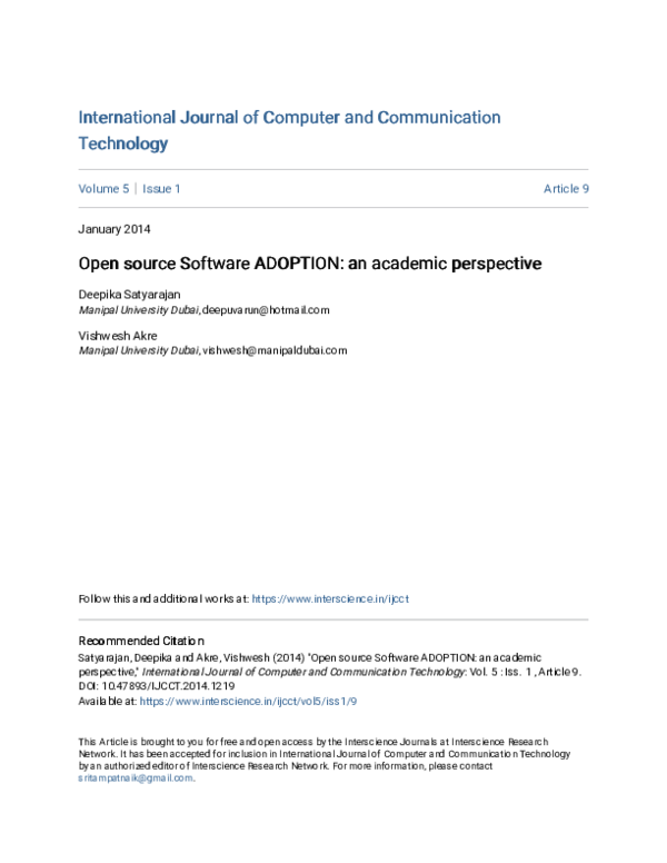(PDF) Open source Software ADOPTION: an academic perspective