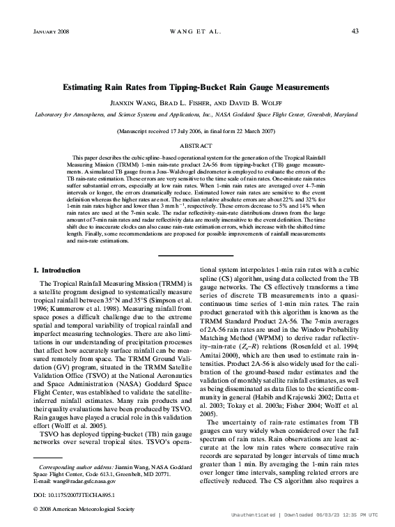 (PDF) Estimating Rain Rates from Tipping-Bucket Rain Gauge Measurements