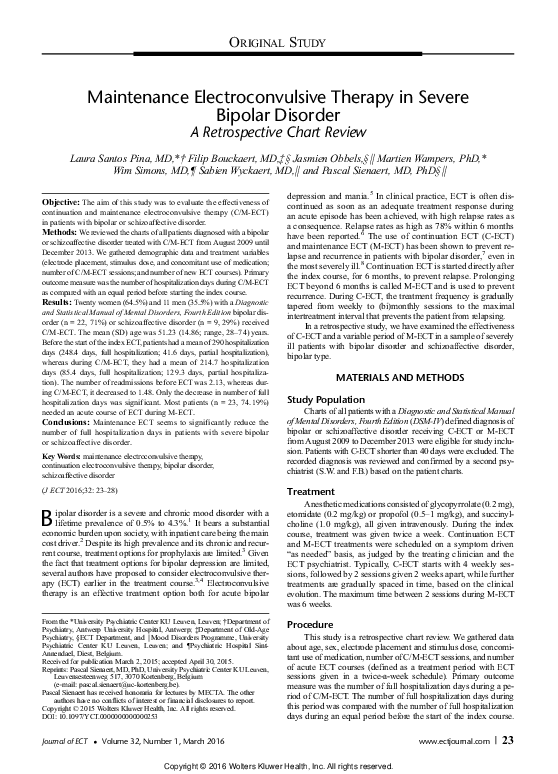 (PDF) Maintenance Electroconvulsive Therapy in Severe Bipolar Disorder